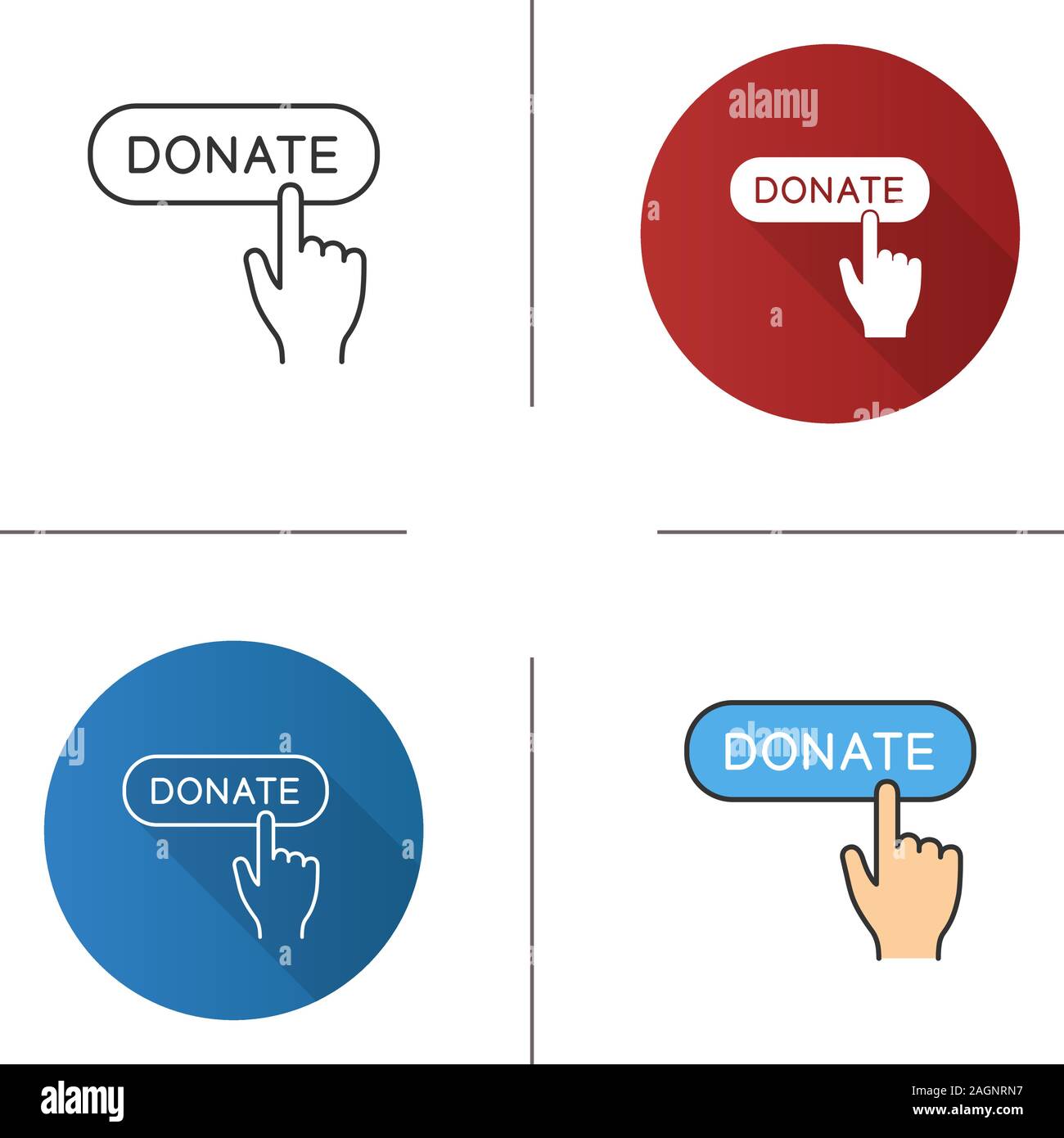 Donate button click icon. Flat design, linear and color styles ...