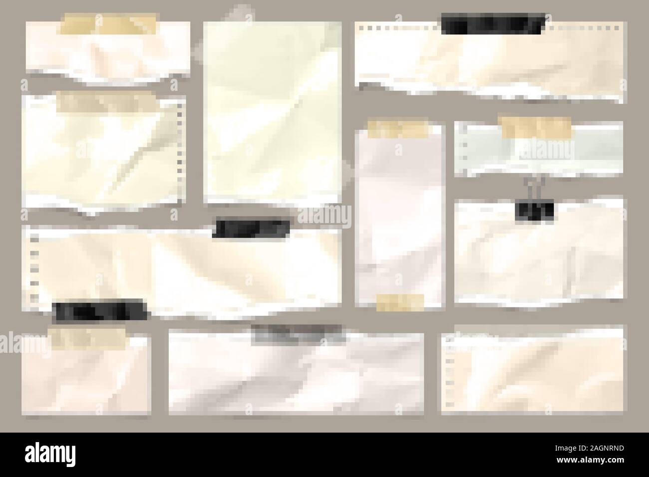 Ripped colored crumpled paper strips collection. Realistic paper scraps ...