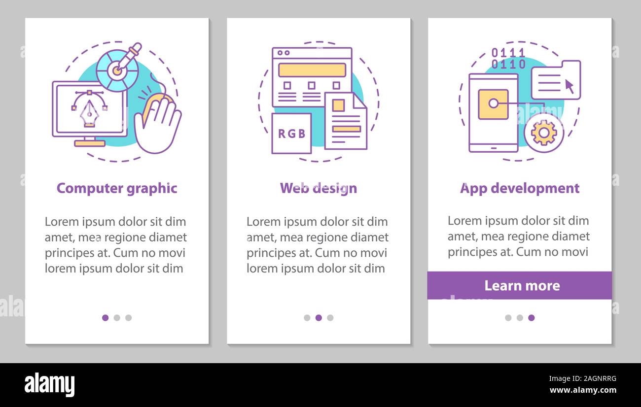 Digital technology onboarding mobile app page screen with linear concepts. Computer graphic, web ...