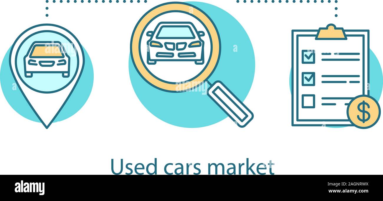 Used car market concept icon. Automobile tracking idea thin line ...