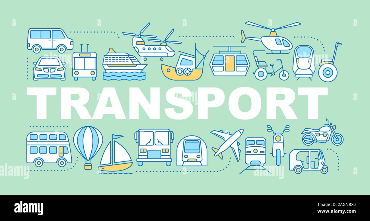 Public transport word concepts banner. Water, land and air vehicles ...