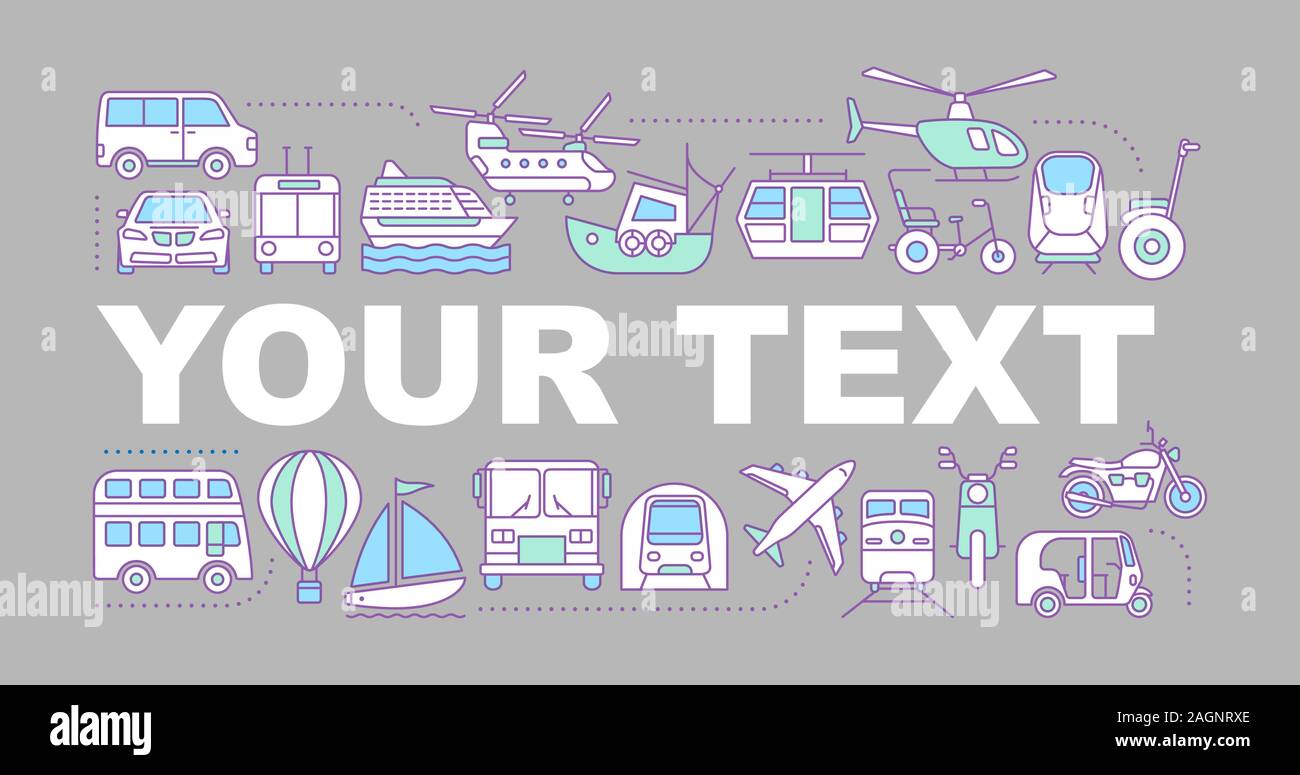 Public transport word concepts banner. Water, land and air vehicles ...