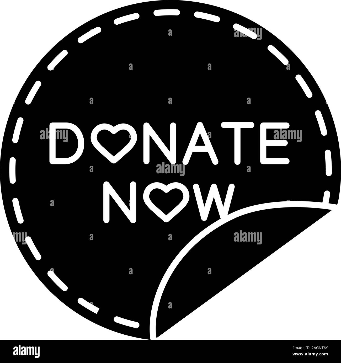 Donate now round sticker glyph icon. Silhouette symbol. Donation making ... Donate now round sticker glyph icon. Silhouette symbol. Donation making ...