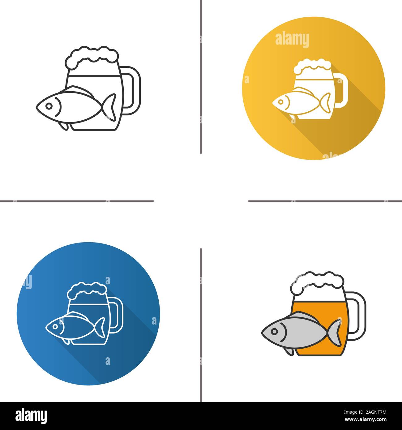 Beer mug with salty fish icon. Ale. Flat design, linear and color ...