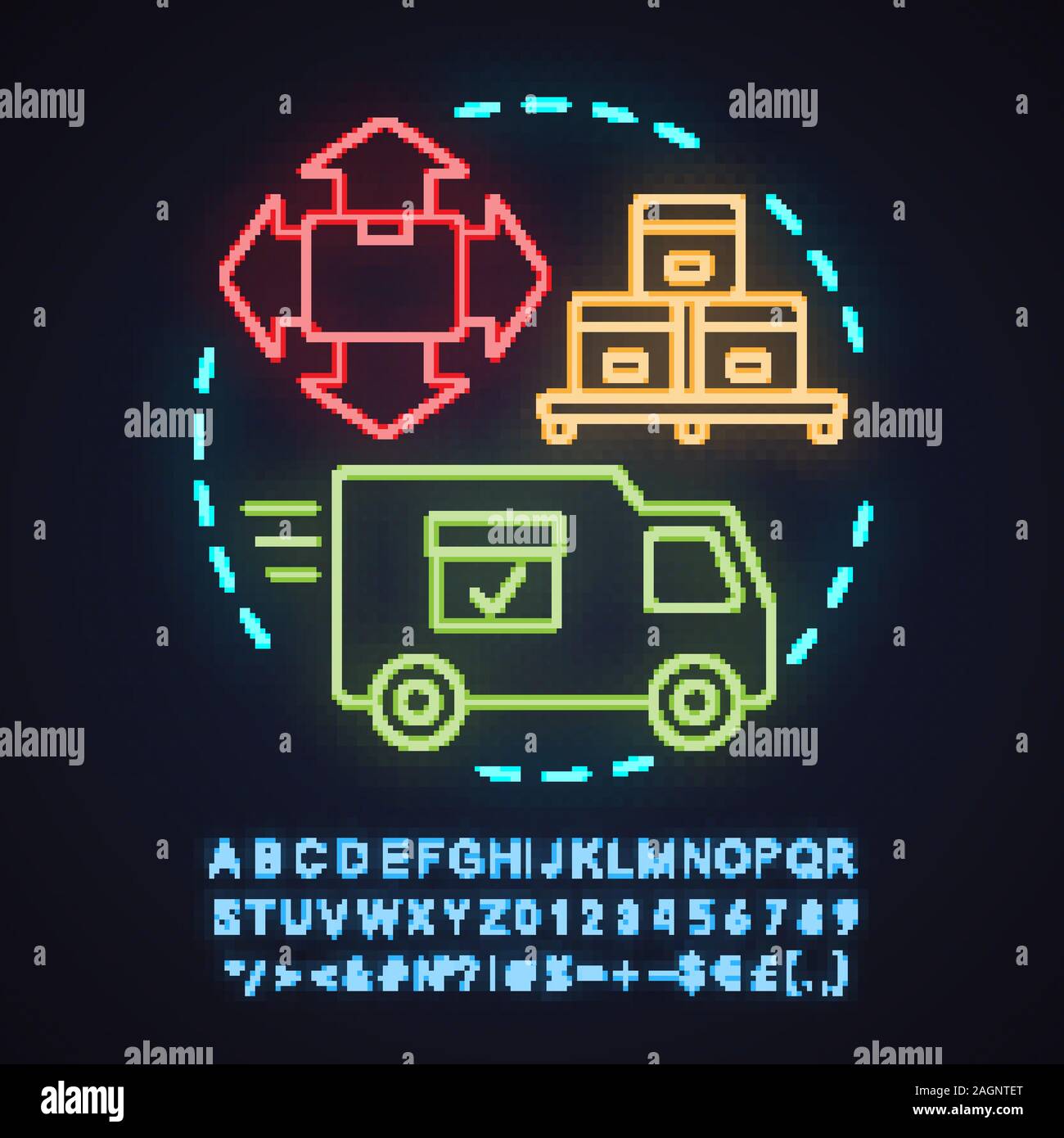 Logistics and distribution neon light concept icon. Delivery service ...