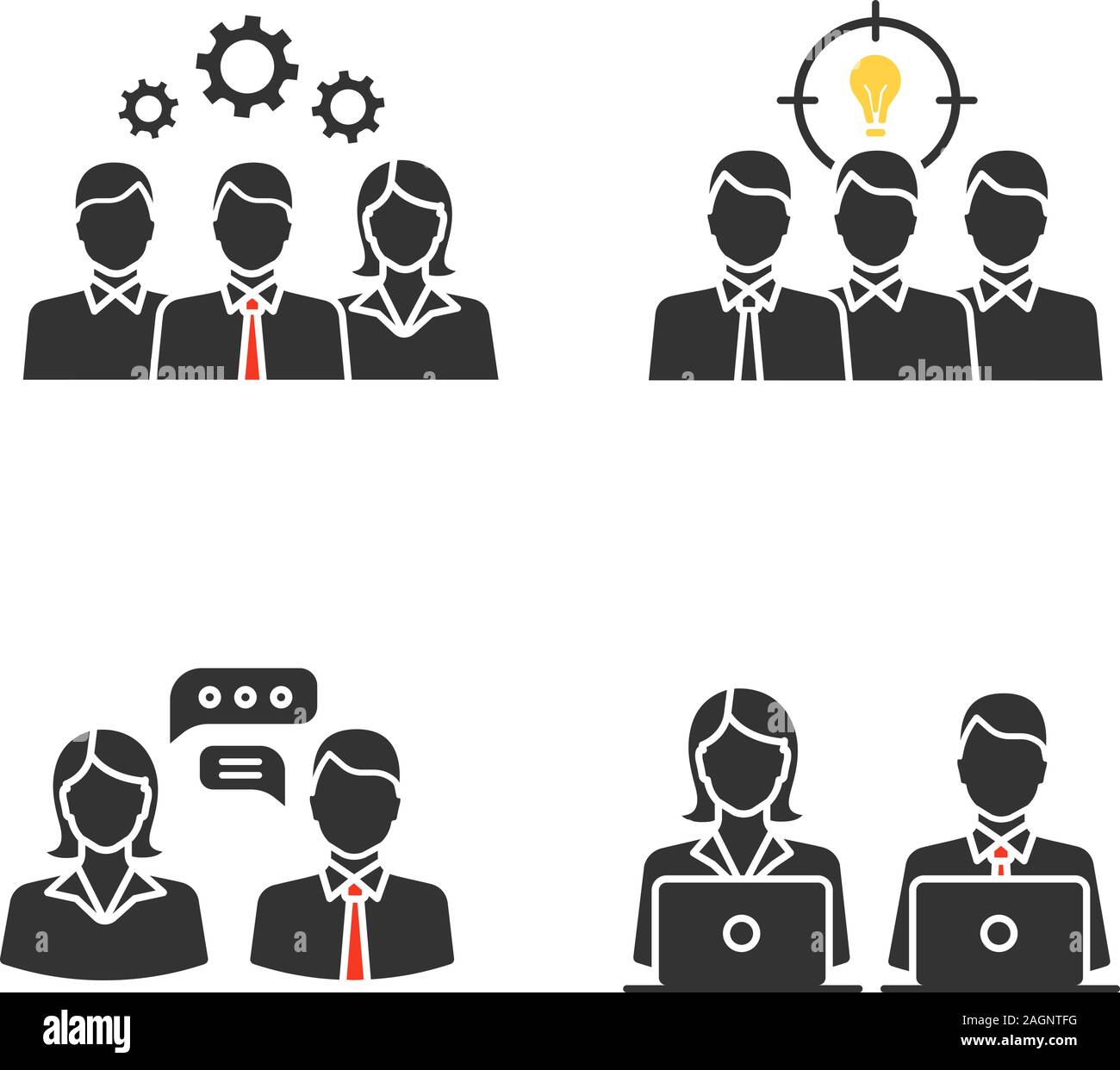 Teamwork glyph icons set. Collective solving problem, team ...