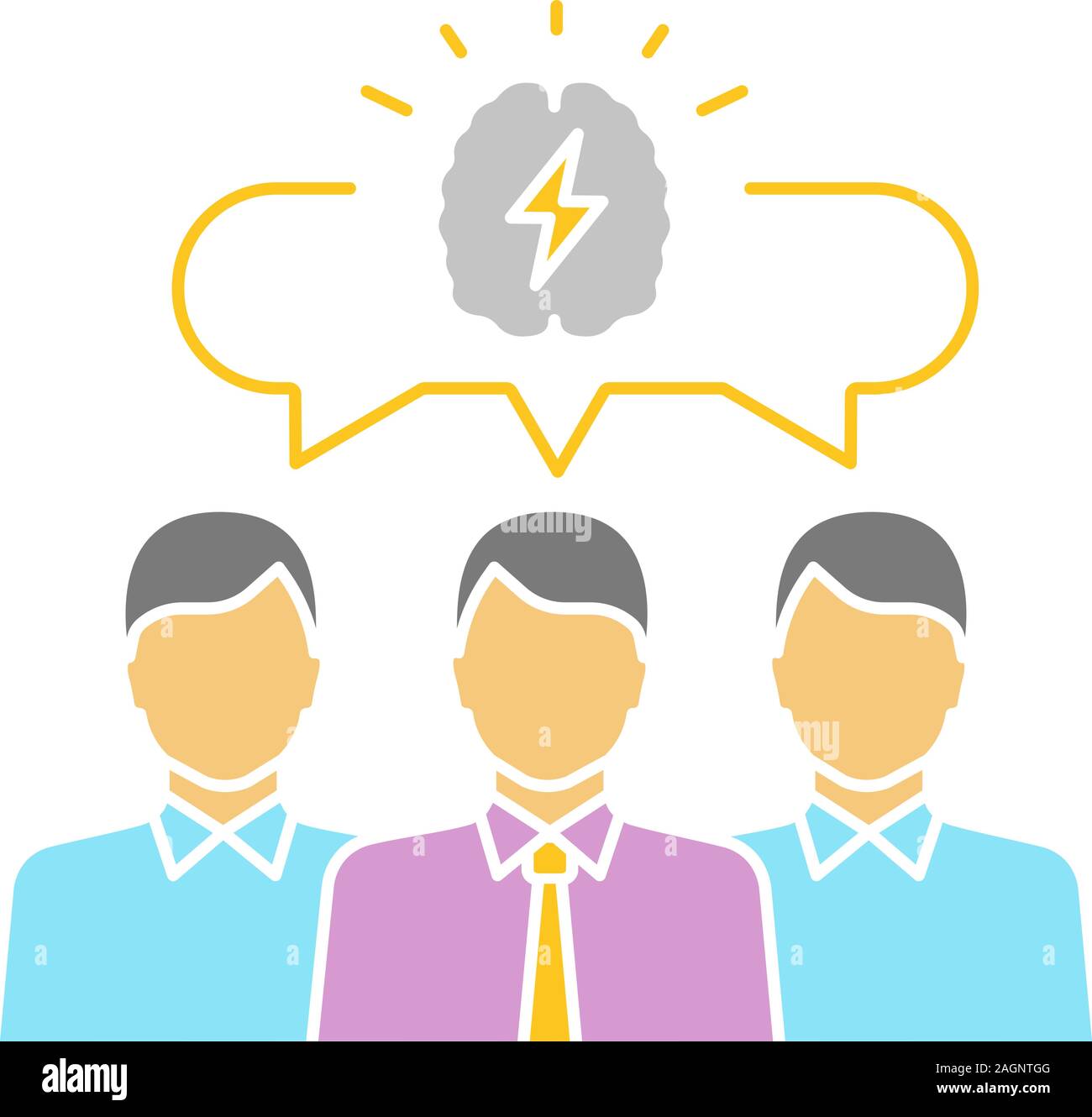 Team brainstorming glyph color icon. Silhouette symbol on white ...