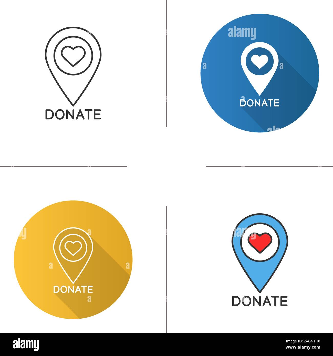 Charity organization location icon. Flat design, linear and color ...