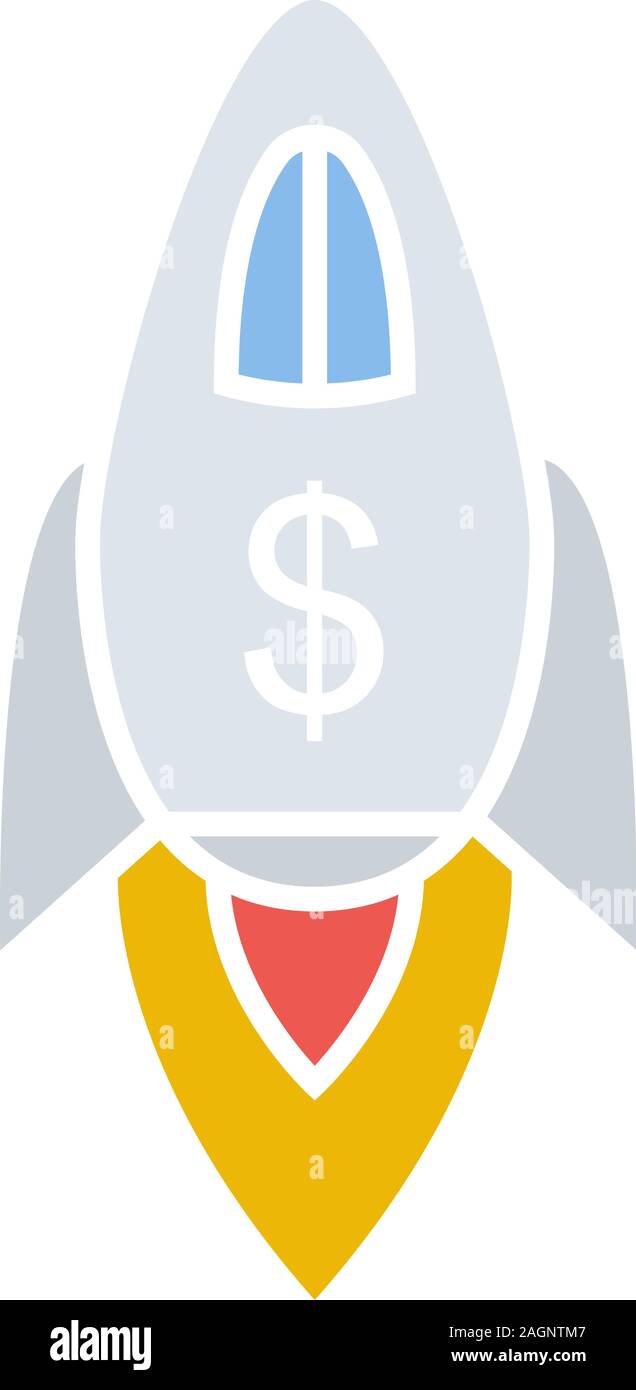 Business success glyph color icon. Rocket ship with dollar sign ...