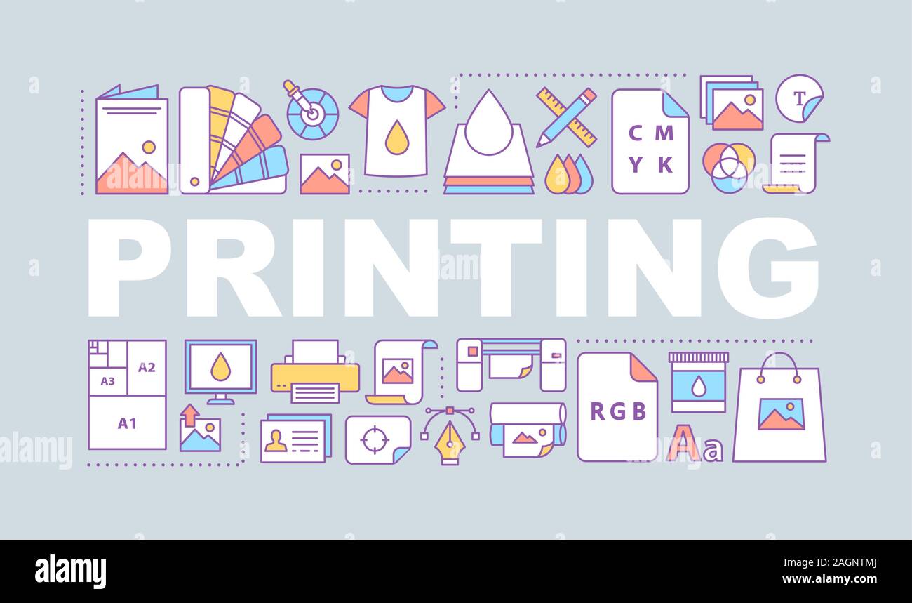 Printing word concepts banner. Polygraphy and typography. Graphic ...