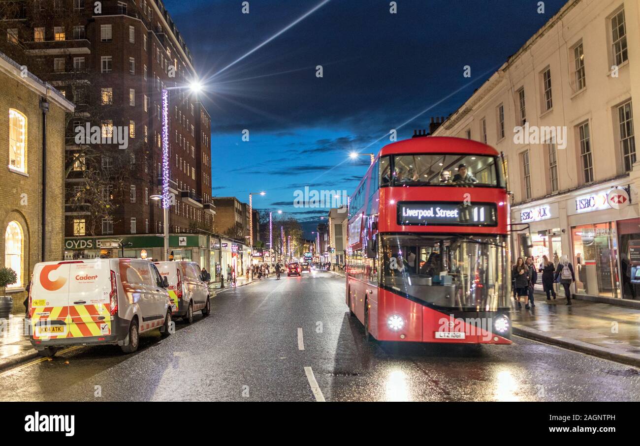 A London Bus At Night In The KIngs Road London UK Stock Photo - Alamy