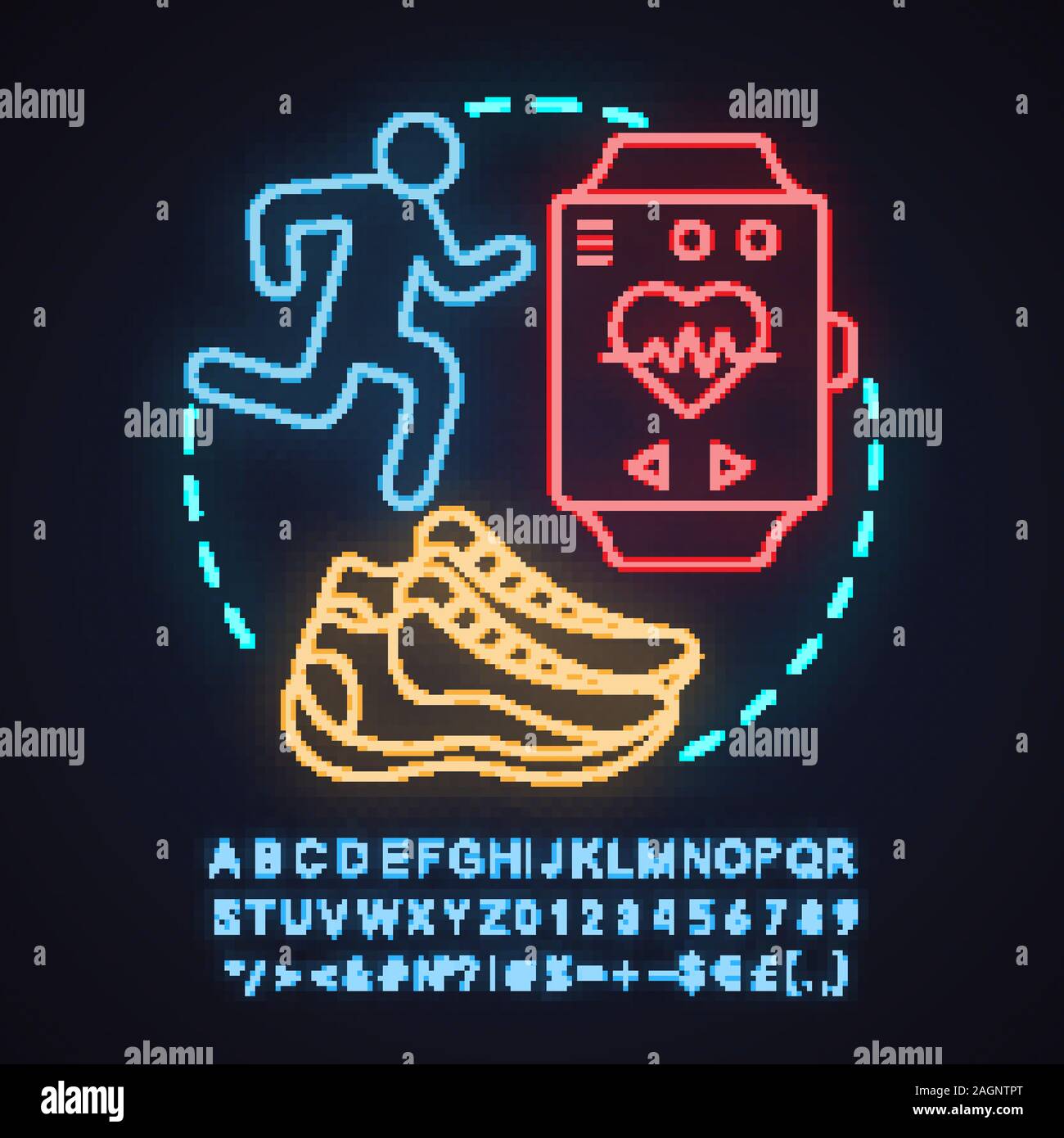 Jogging neon light concept icon. Outdoor activities idea. Running ...