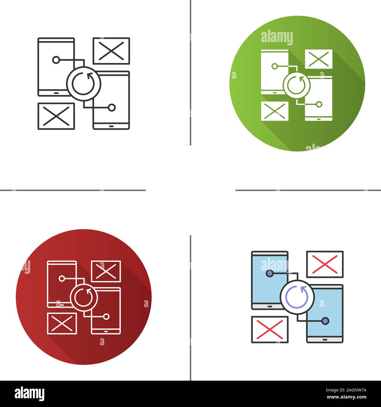 Smartphones synchronization error icon. Data transfer. No signal or ...
