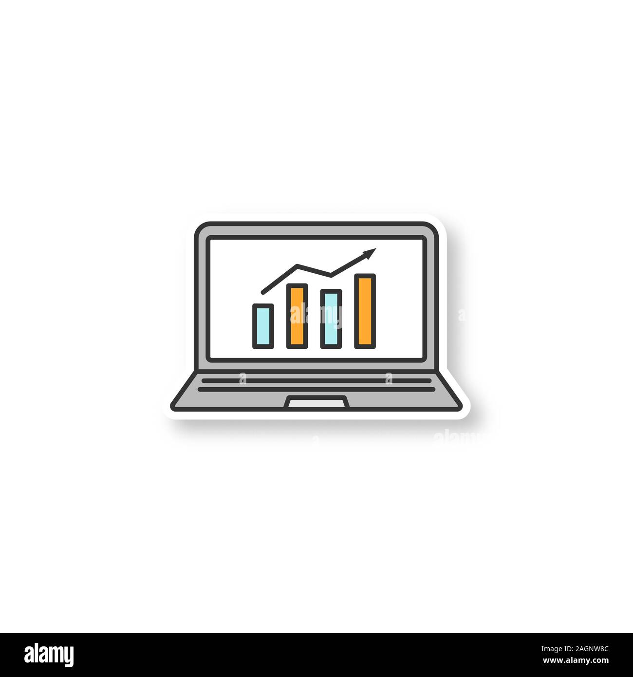 Statistics patch. Laptop display with market growth chart. Analysis ...