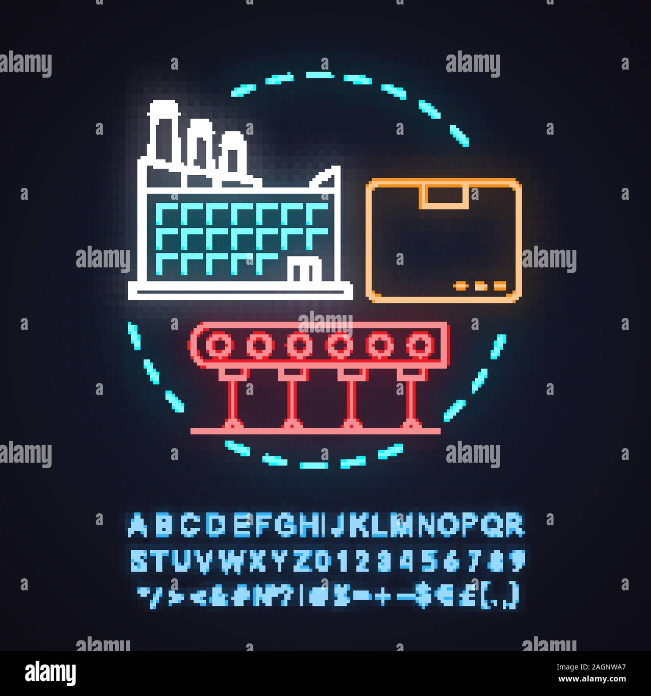 Production neon light concept icon. Industrial sector idea. Manufacture ...