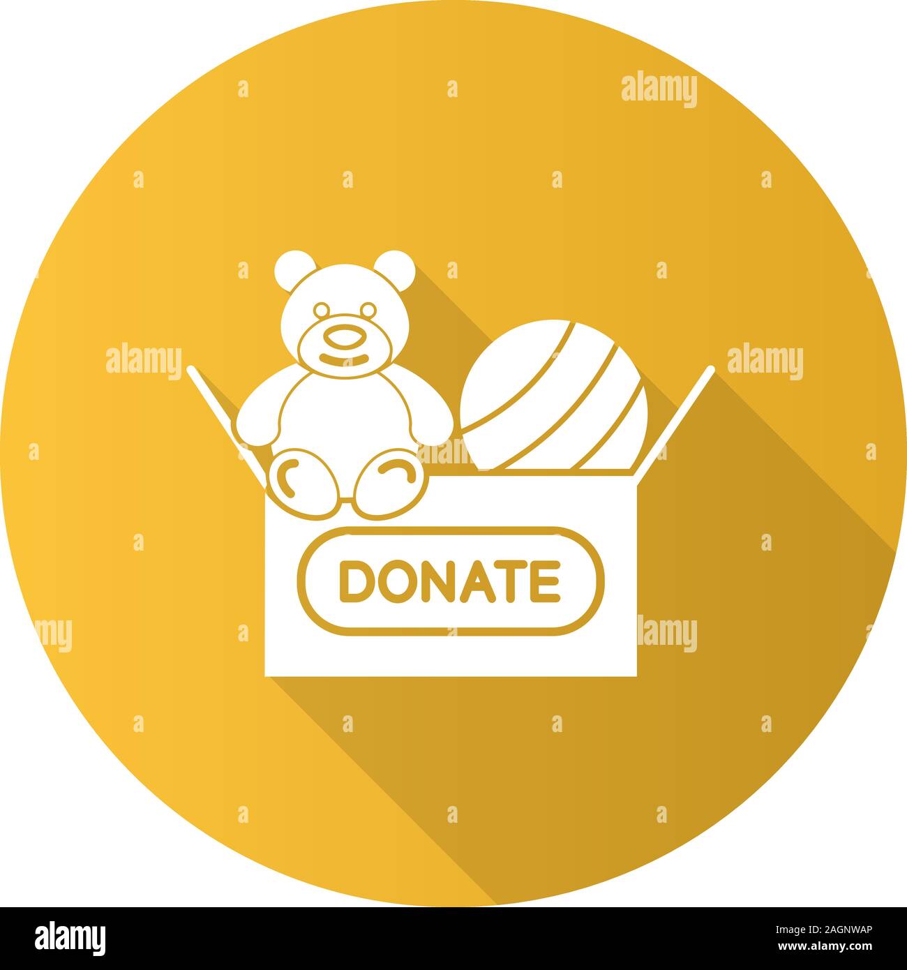 Toys donating flat design long shadow glyph icon. Charity for children ...