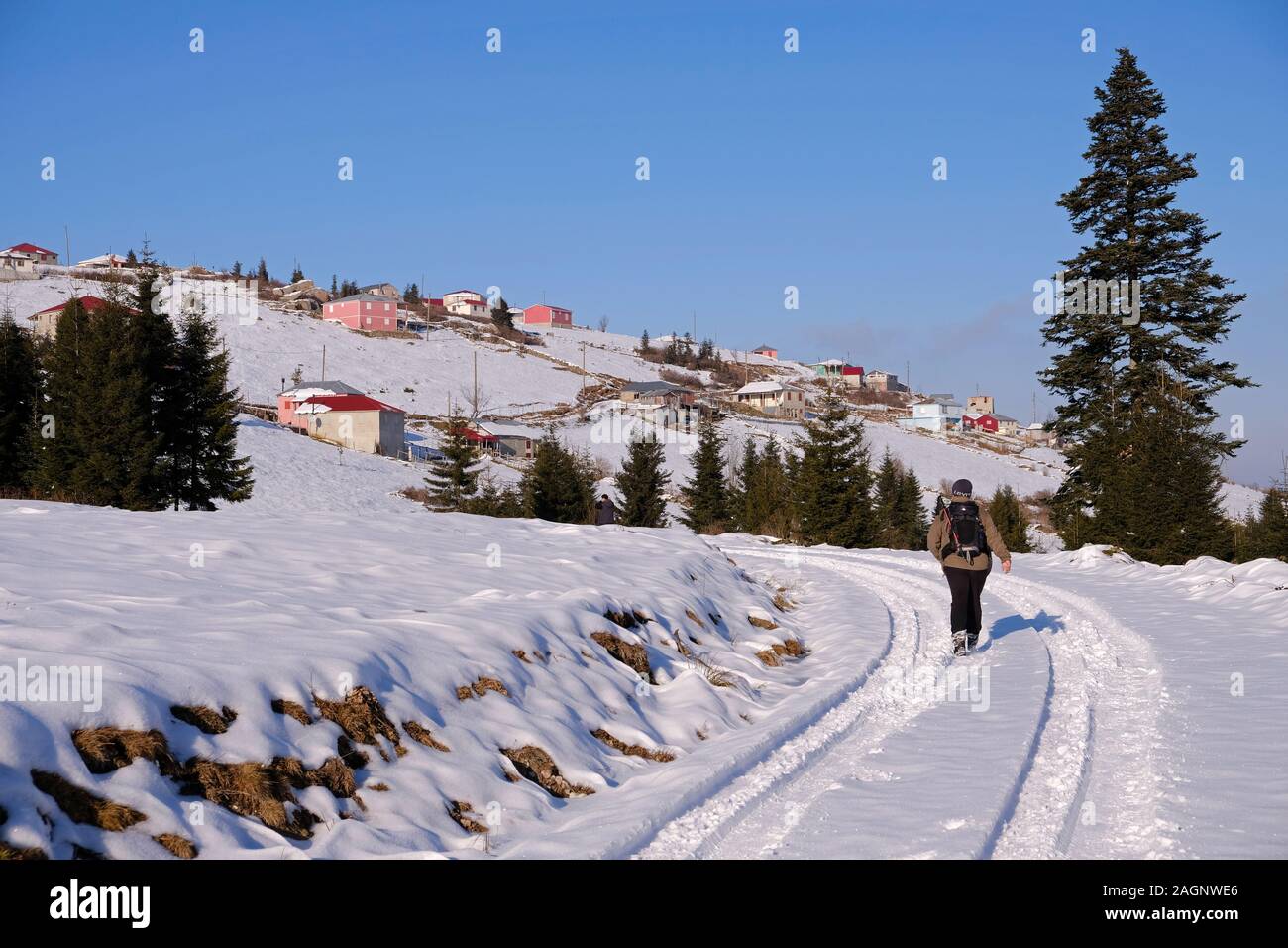 people hiking in the snow in the town of tonya trabzon turkey Stock ...