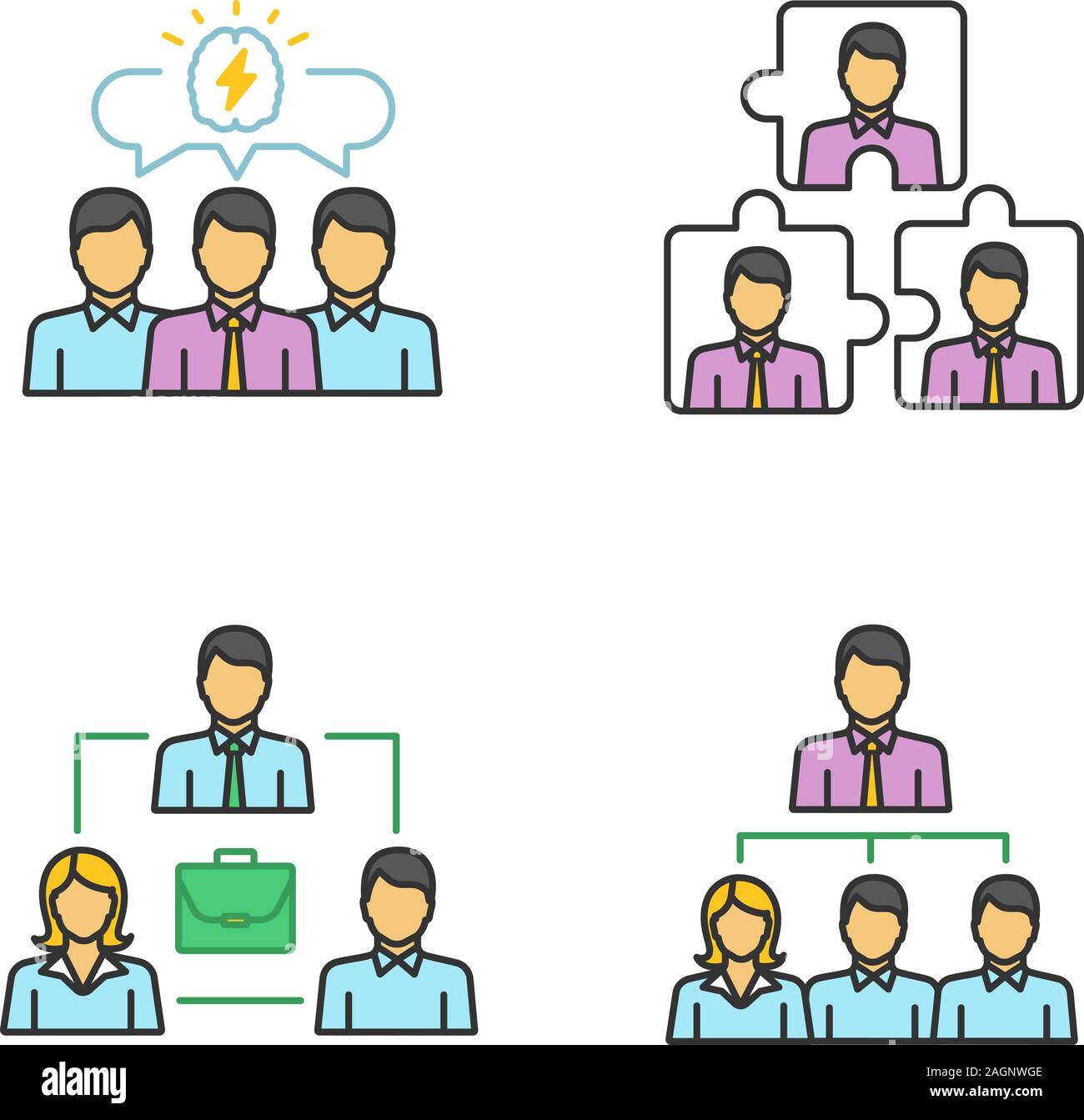 Teamwork color icons set. Partnership, professional hierarchy, business ...