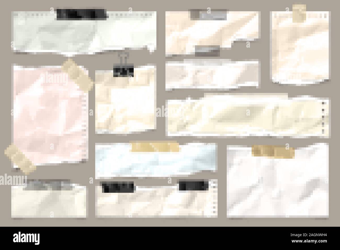 Ripped colored crumpled paper strips collection. Realistic paper scraps ...