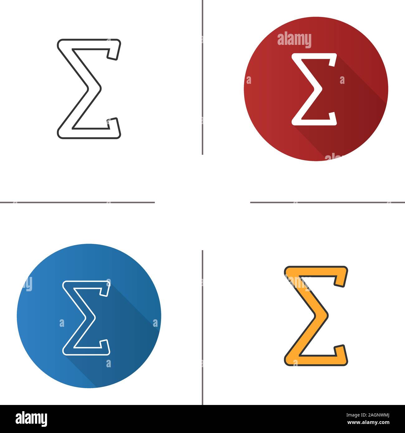 Summation Icon Sum Or Total Math Symbol Flat Design Linear And Color 