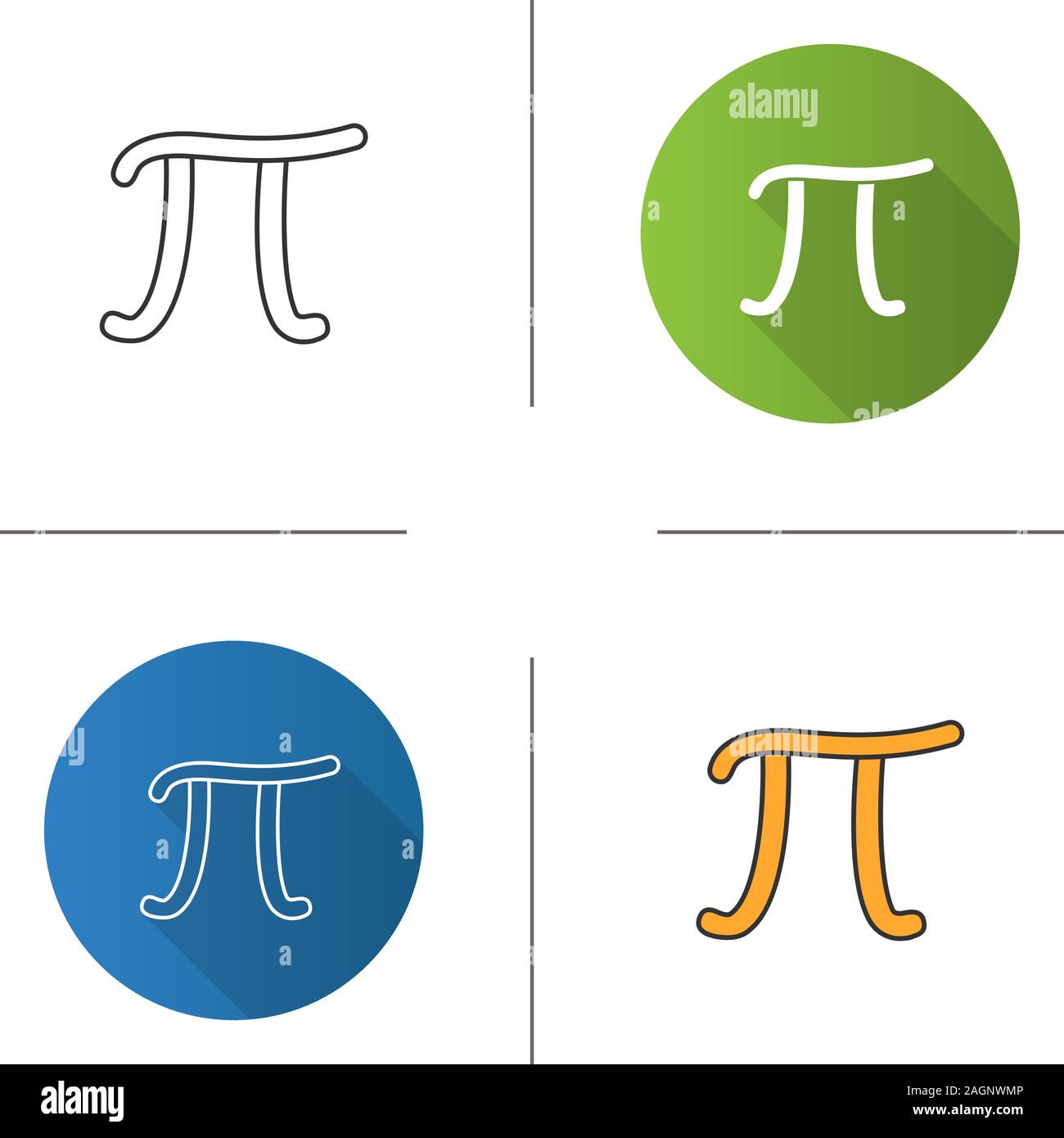 Pi icon. Mathematical constant. Flat design, linear and color styles ...