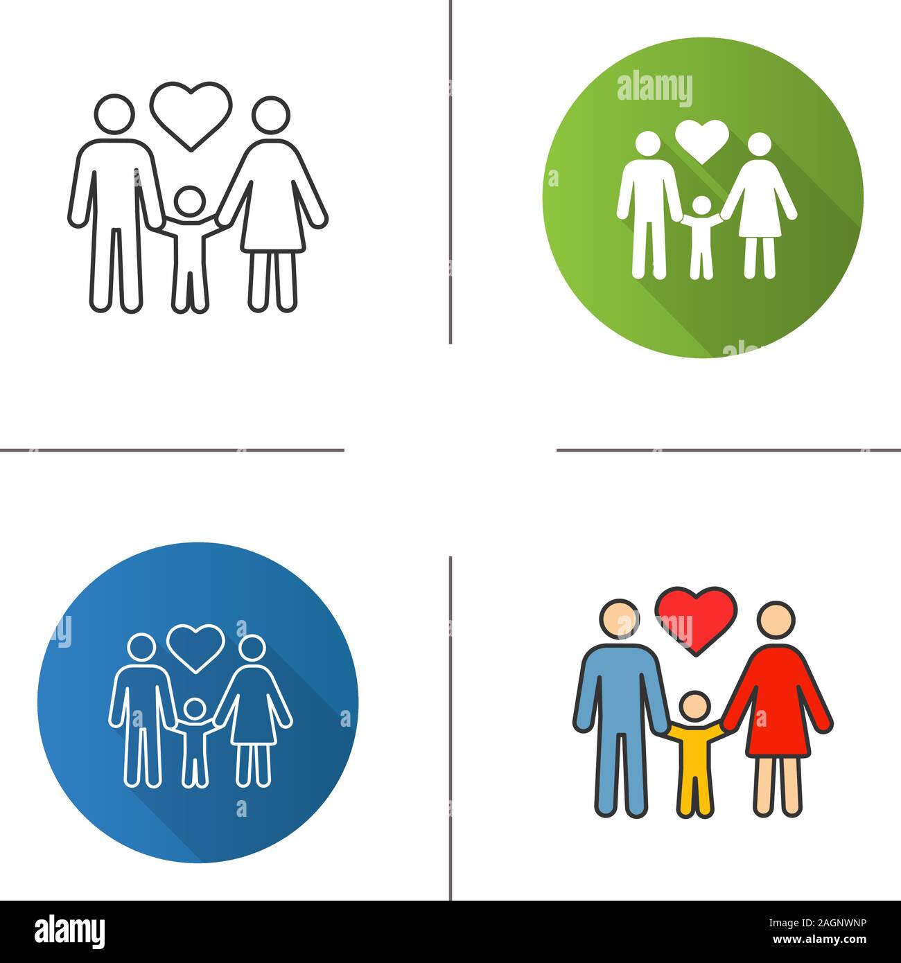 Family icon. Flat design, linear and color styles. Adoption. Parenthood ...