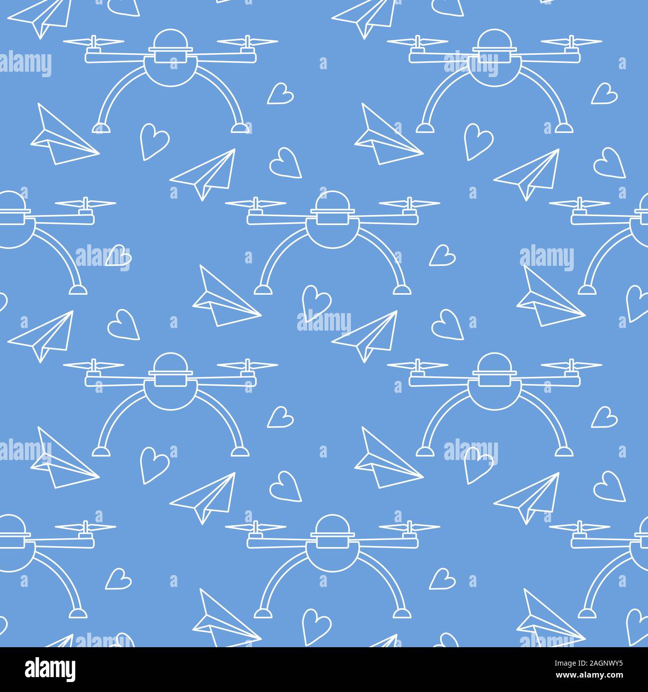Vector seamless pattern Drone, paper airplane, hearts Valentine's day ...