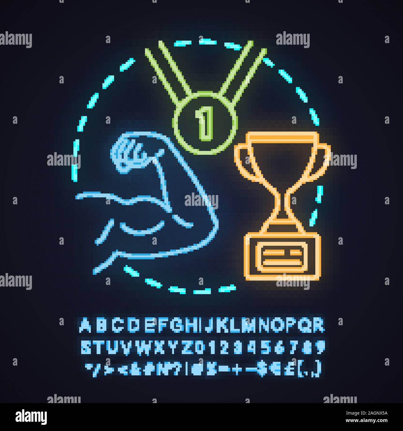 Sports club neon light concept icon. Bodybuilder competition idea ...