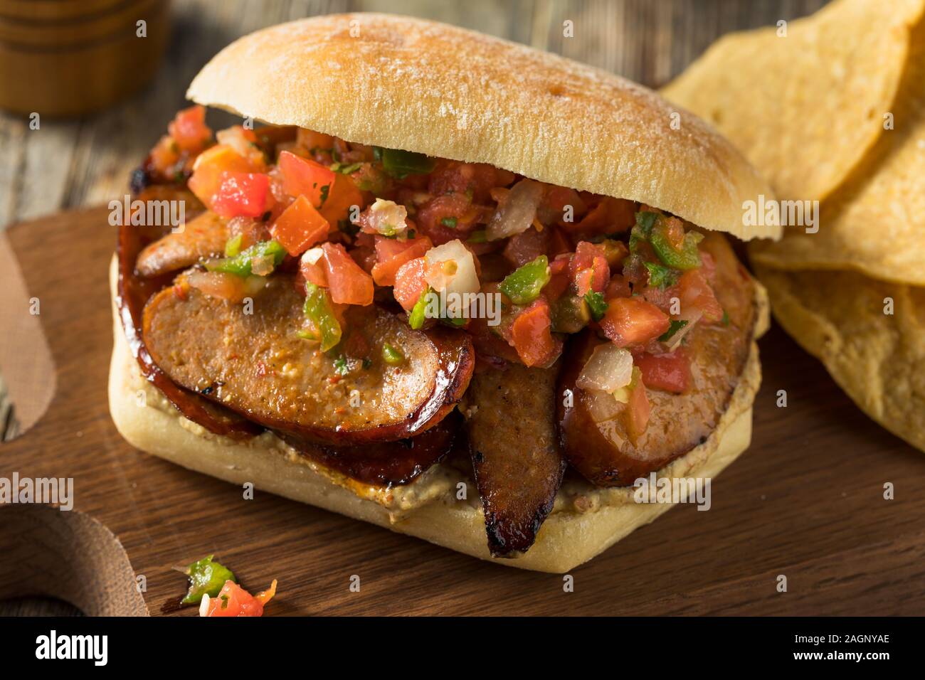 Spicy Homemade Chorizo Sandwich with Salsa and Mayo Stock Photo - Alamy