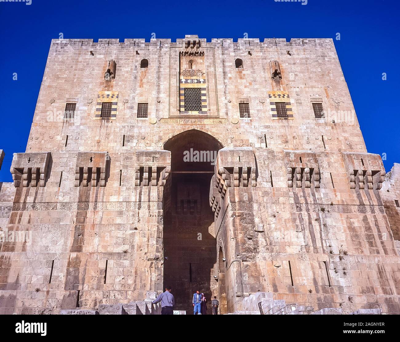 Syria. The main entrance to the formidable Citadel Fortress that ...