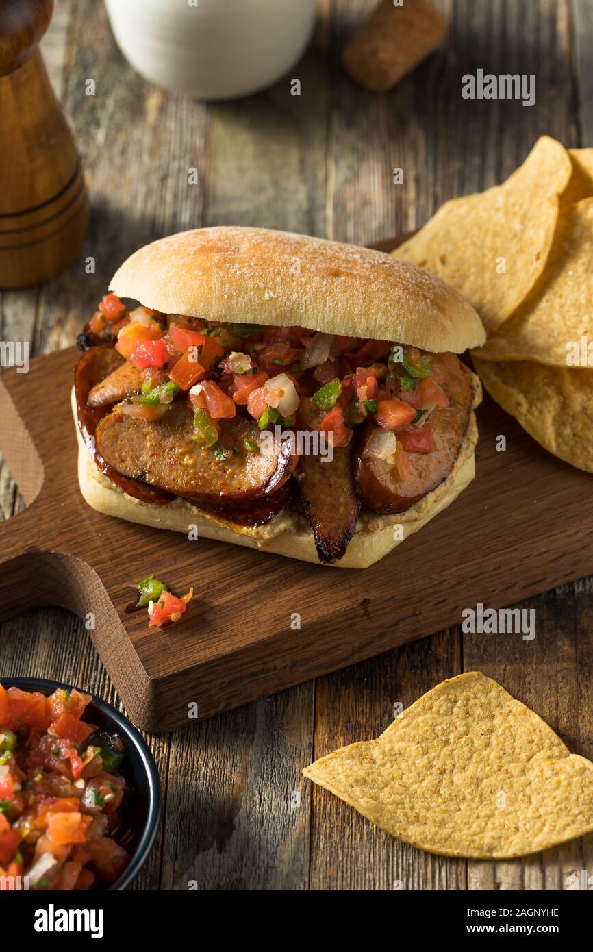 Spicy Homemade Chorizo Sandwich with Salsa and Mayo Stock Photo - Alamy