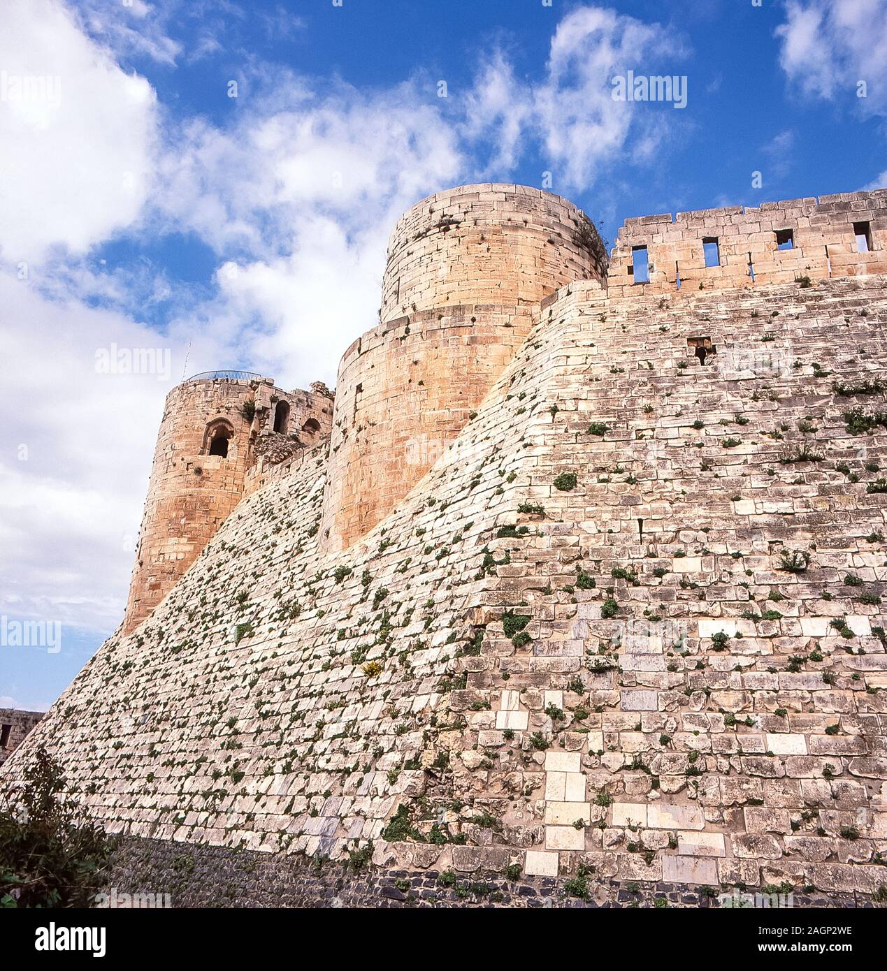 Syria. The outer defensive walls at the ruins of the vast Crusader ...