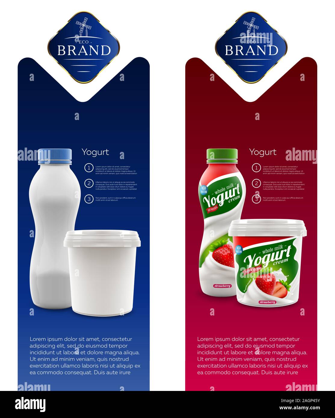 strawberry yougurt brand new packaging isolated design for milk, yogurt ...