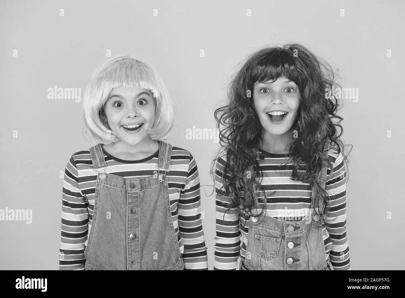 What a big surprise. Surprised girls. Small children keep mouths open ...