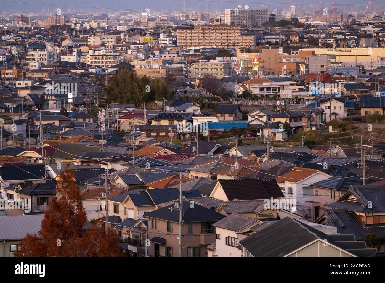 Hineno, Japan - Overhead view of sprawling Japanese small town Stock ...