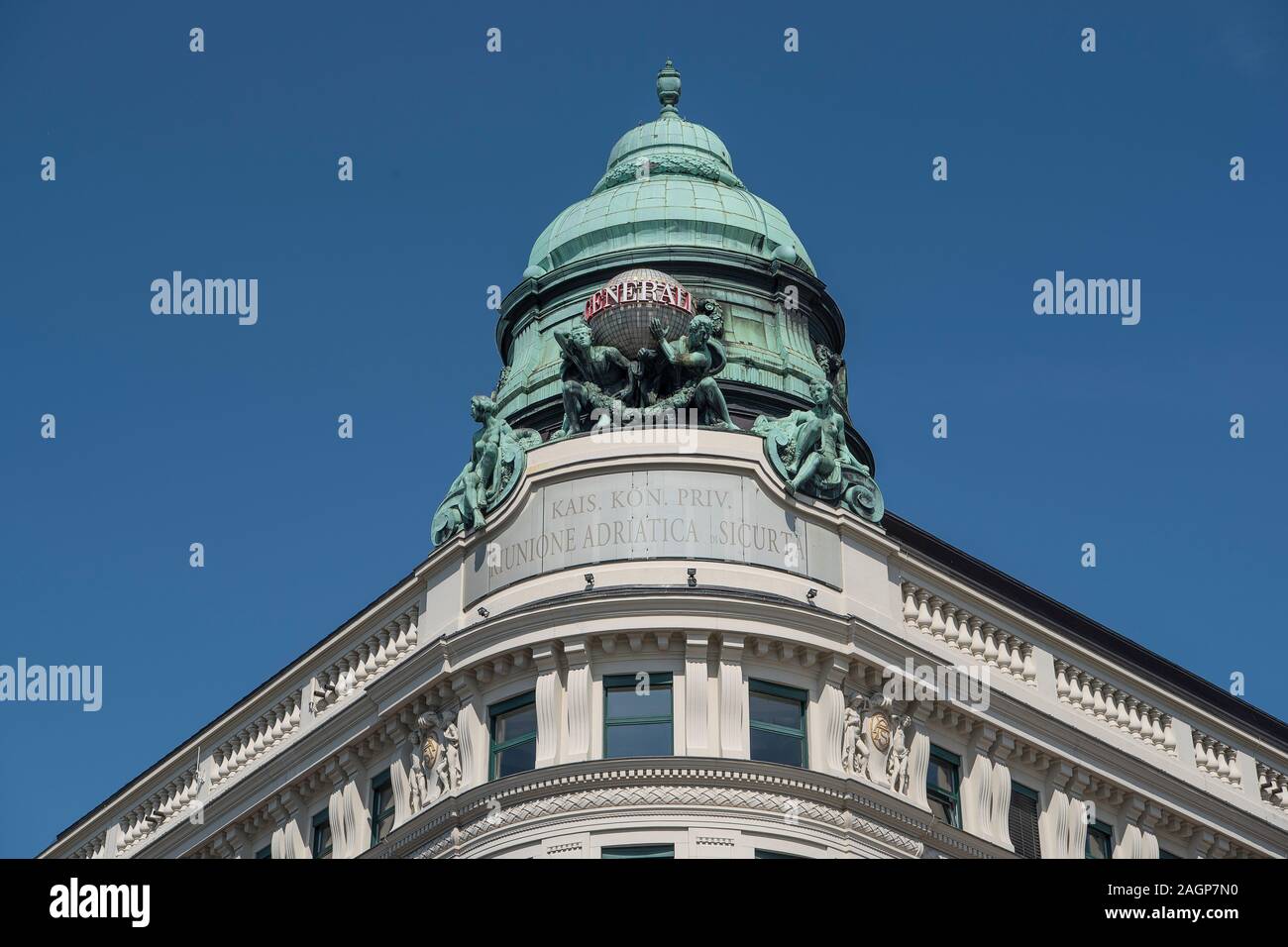 Vienna, Austia - June 4, 2019; Close up of the Generali insurance ...