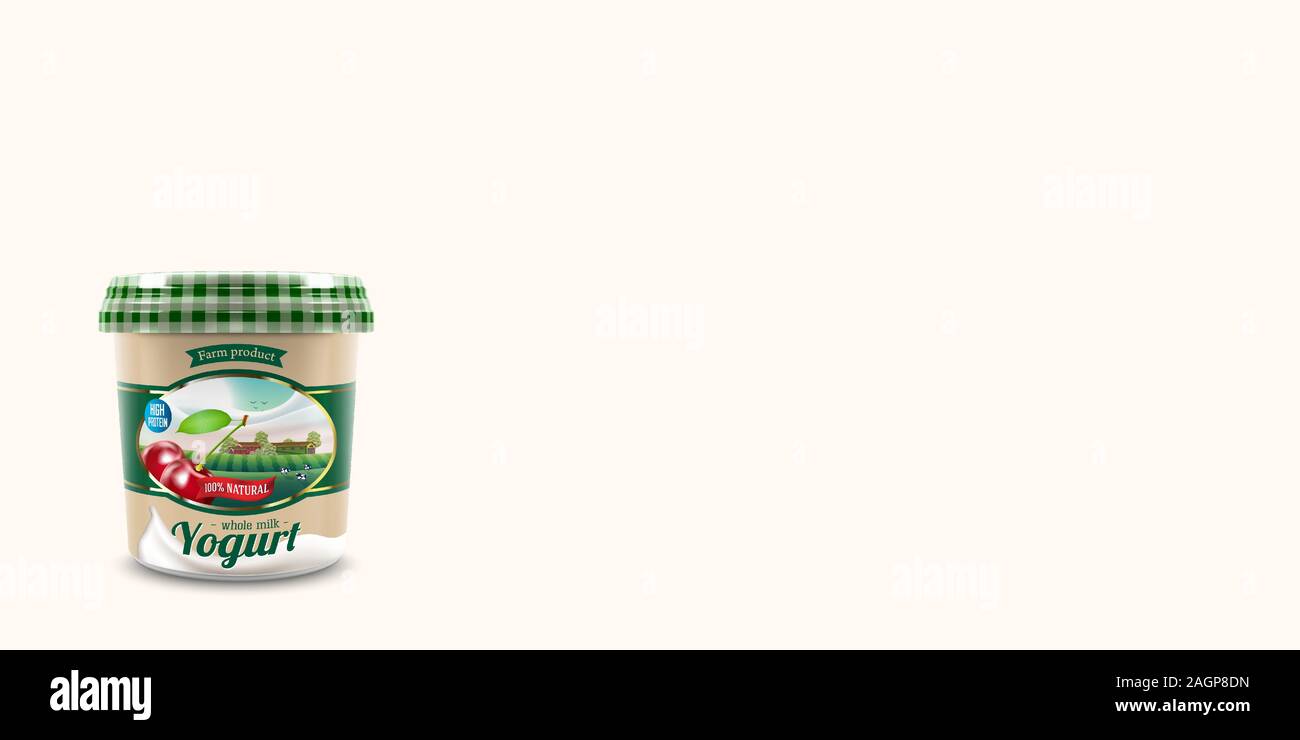 New cherry Yogurt packaging design with rural farm label with trees and ...
