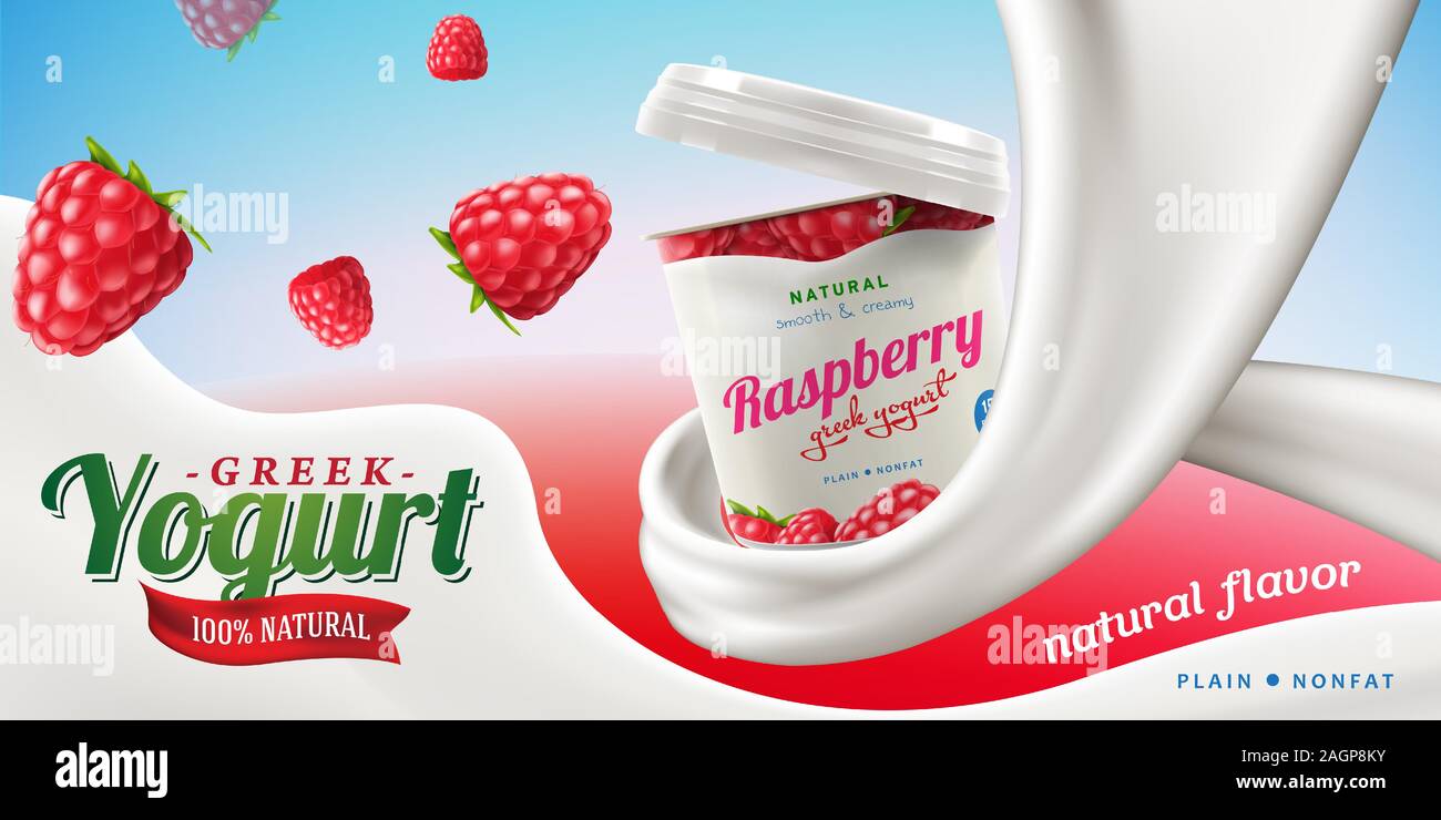 Greek yogurt ads with natural raspberry flavor in milk swirl commercial ...
