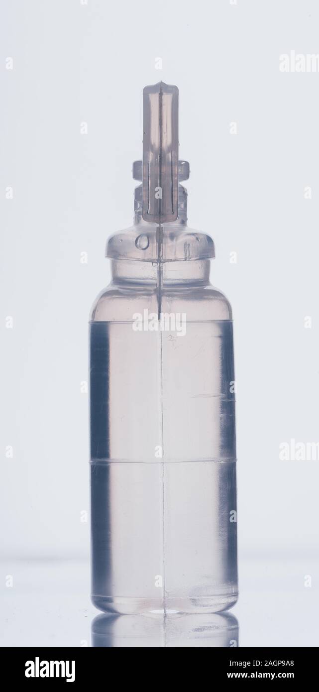 Glass medical ampoule vial for injection. Medicine is dry white drug ...