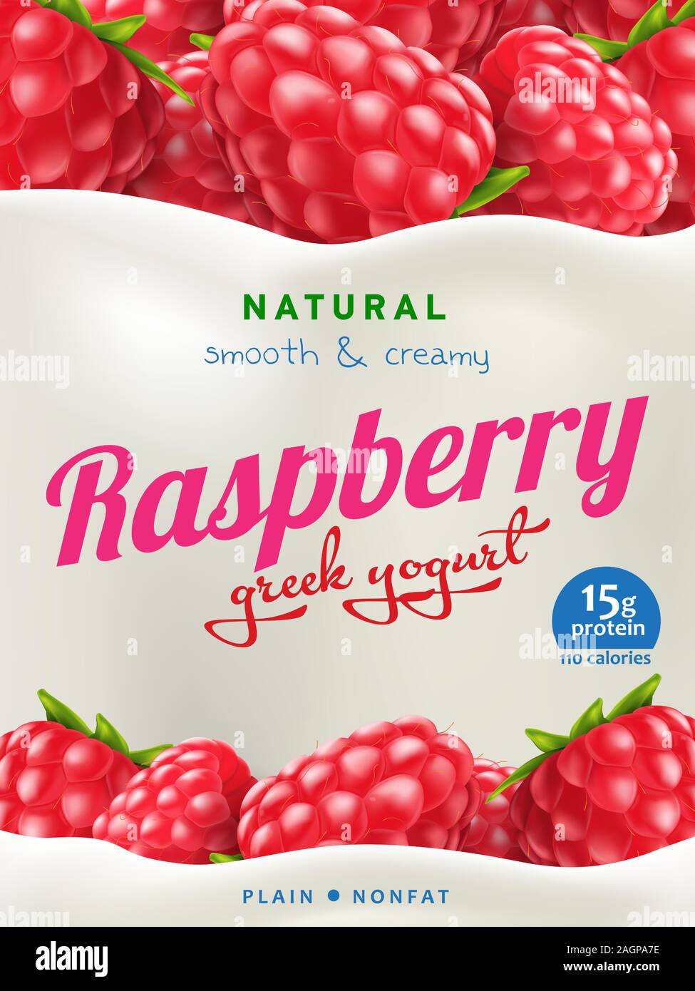 Natural greek Yogurt ads or packaging design. Illustration of zero fat ...