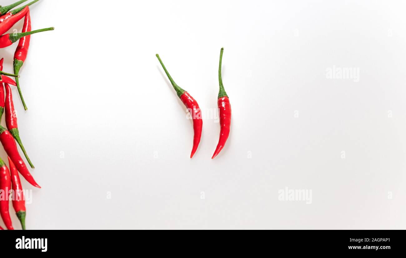 Red hot chili pepper on white background. Vertical border of chili ...