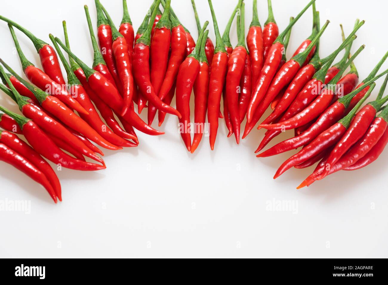 Red hot chili pepper on white background. Horizontal row of chili ...