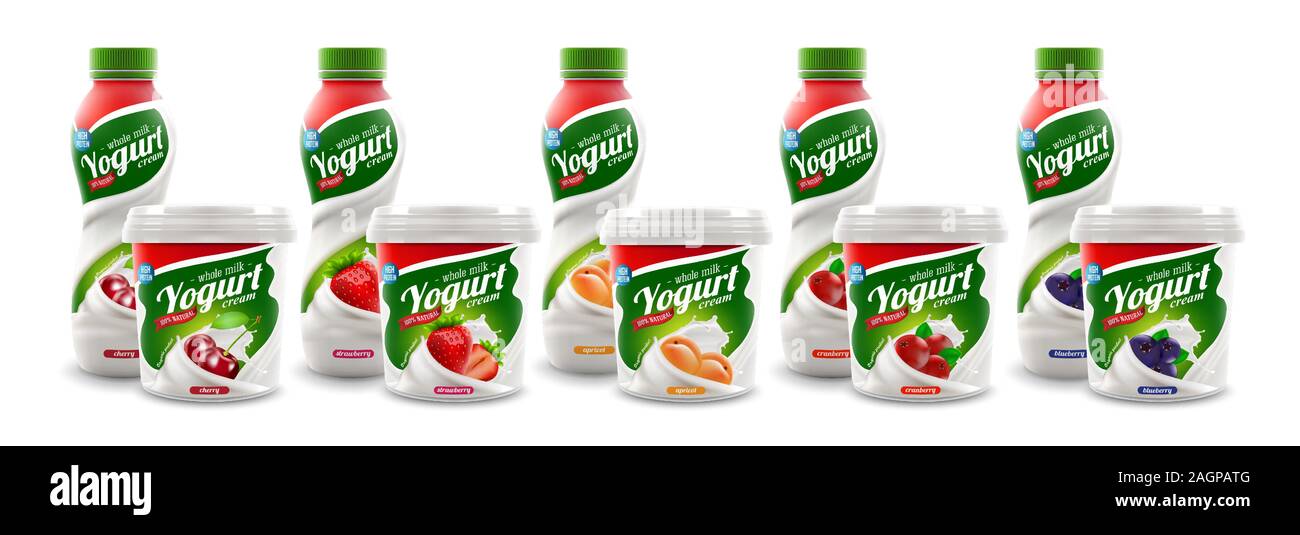 set of yougurt brand new packaging isolated design for milk, yogurt or ...