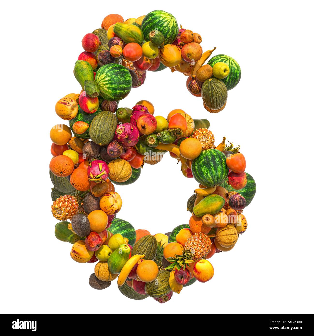 Number 6 from fruits, 3D rendering isolated on white background Stock ...