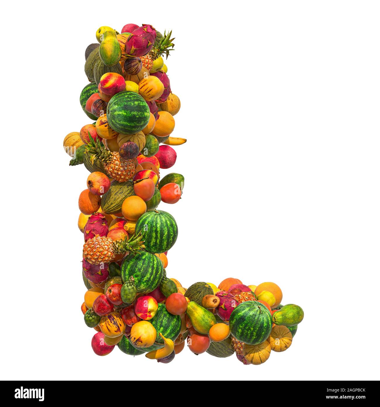 Letter L, fruit font. 3D rendering isolated on white background Stock ...
