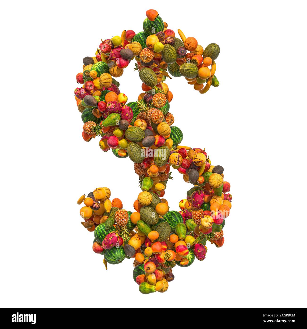 Dollar symbol from fruits, 3D rendering isolated on white background ...