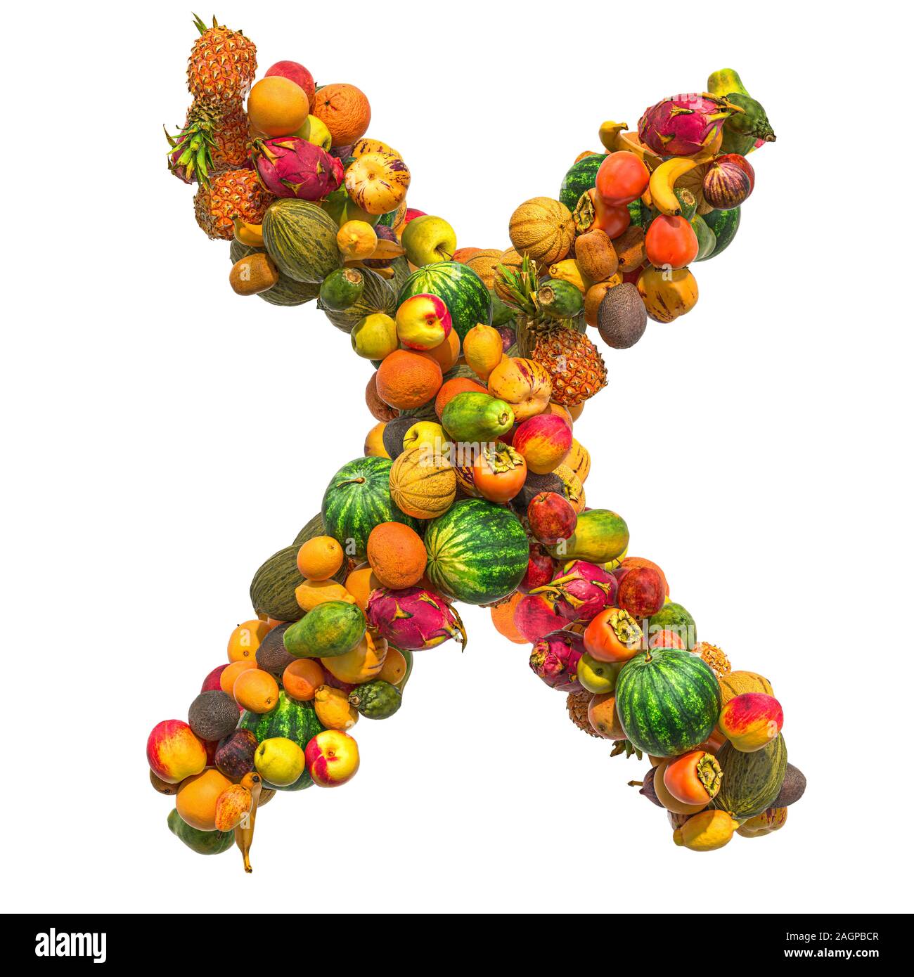 Letter X, fruit font. 3D rendering isolated on white background Stock ...