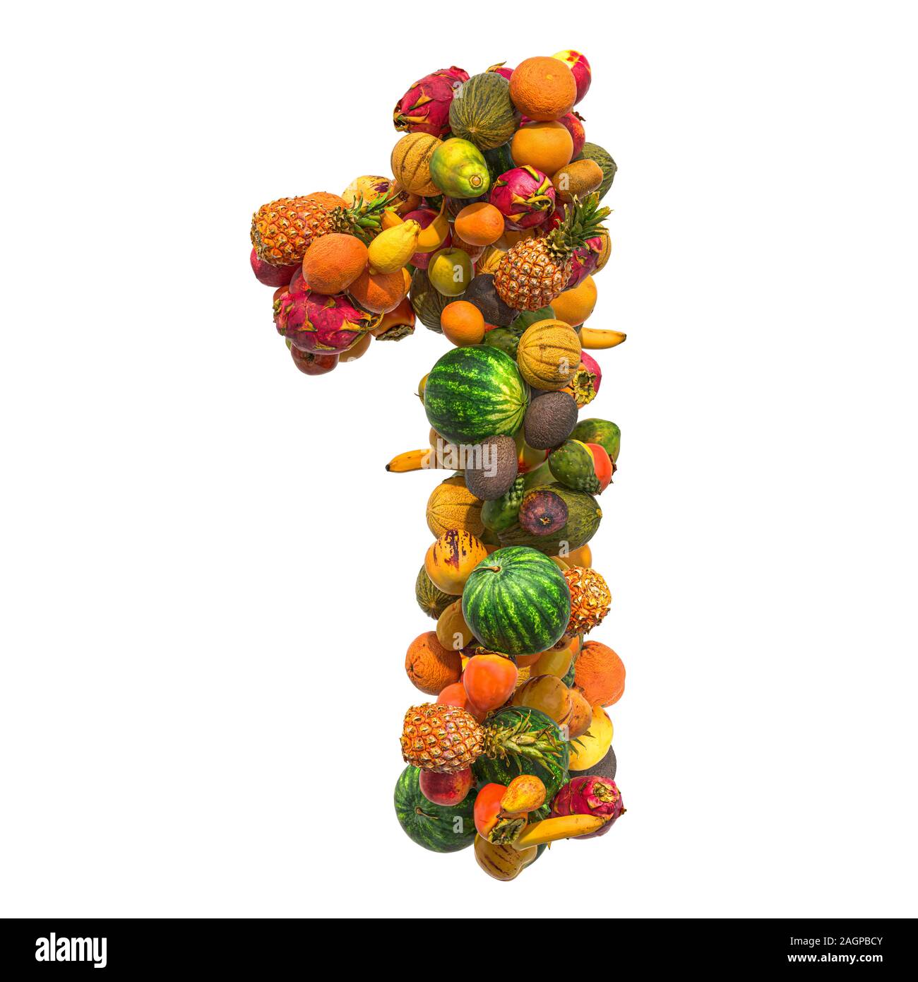 Number 1 from fruits, 3D rendering isolated on white background Stock ...
