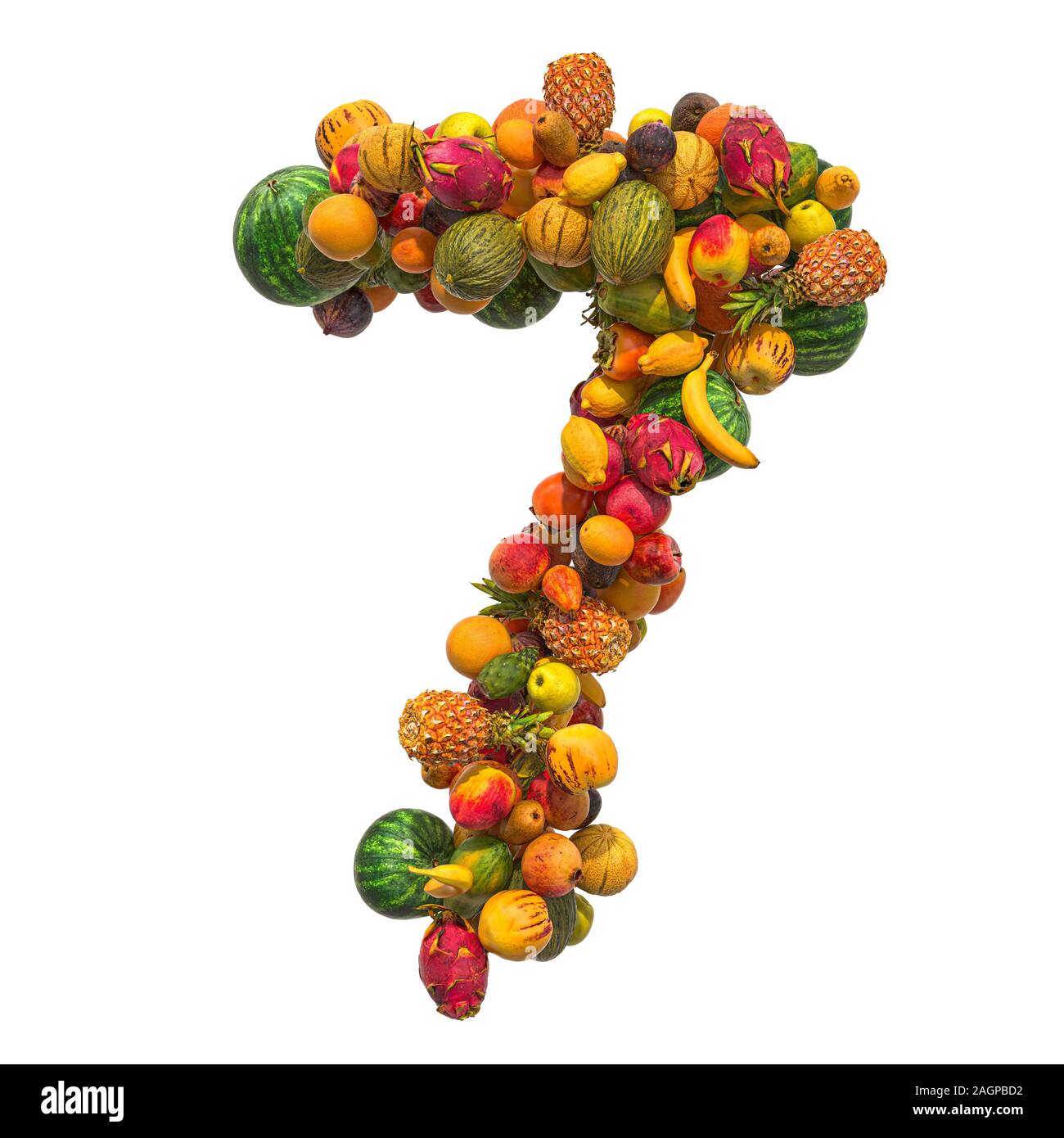 Number 7 from fruits, 3D rendering isolated on white background Stock ...