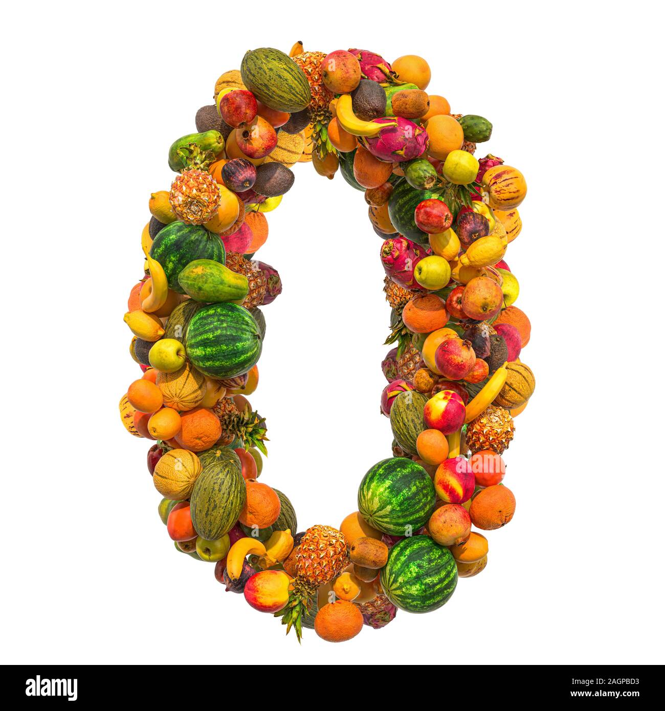 Number 0 from fruits, 3D rendering isolated on white background Stock ...